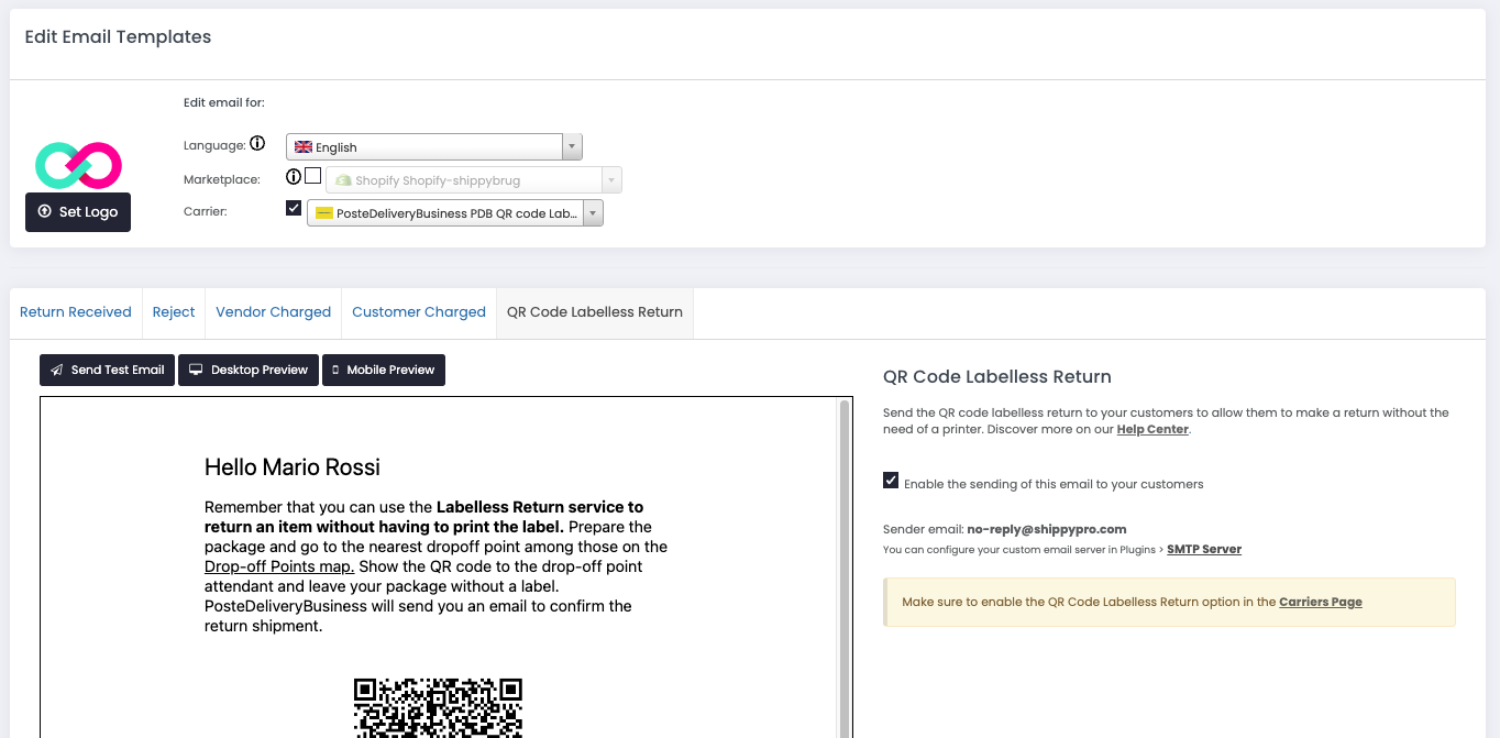 How to set up QR Code Labelless Return